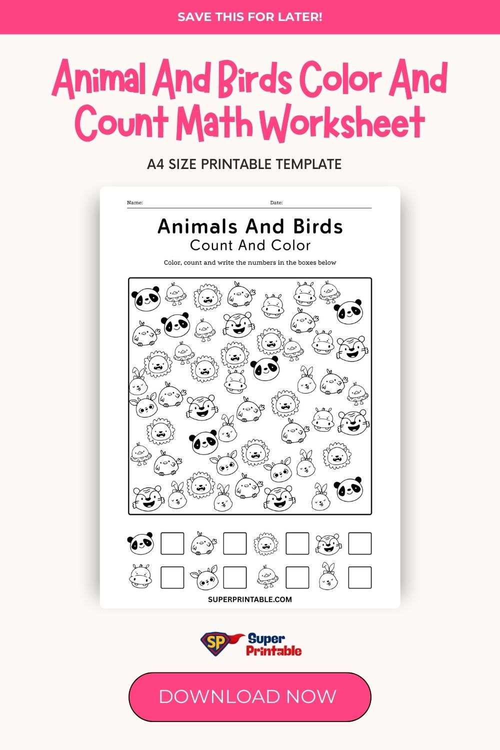 Animal And Birds Color And Count Math Worksheet (Free PDF)