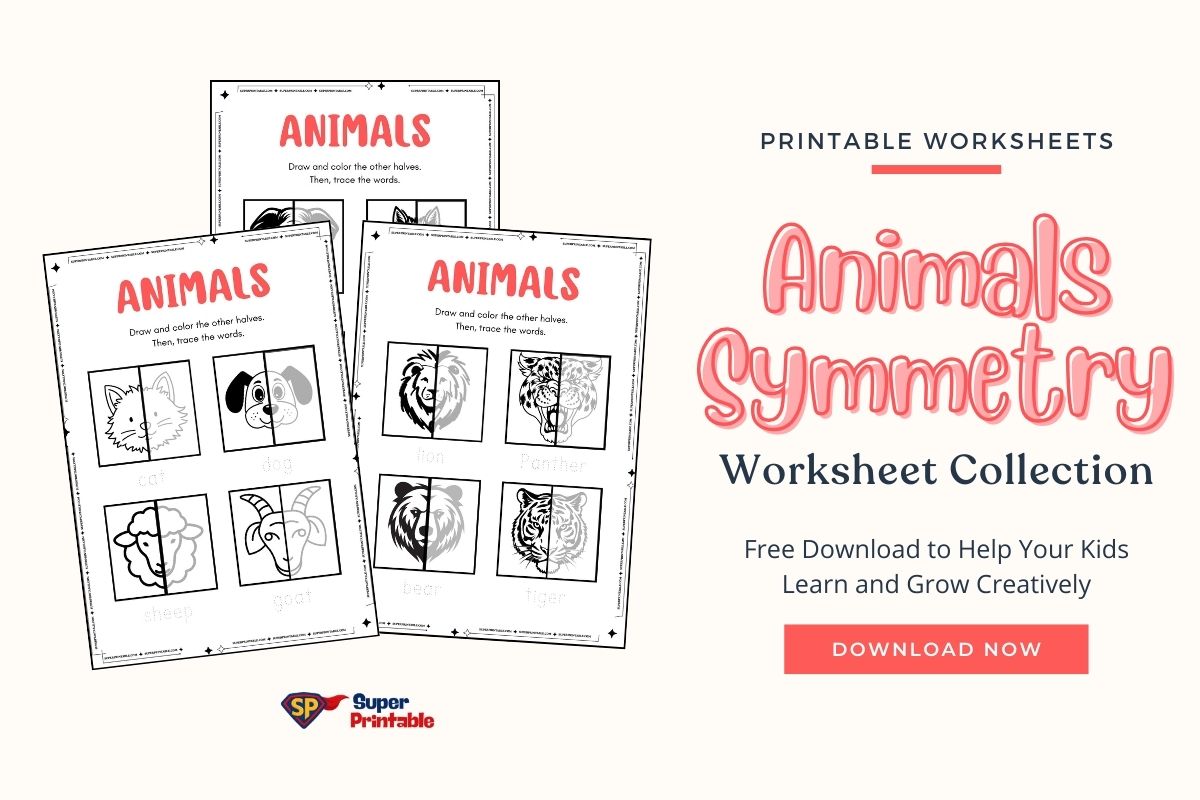 3 Animals Symmetry Worksheet (Free PDF Printables)