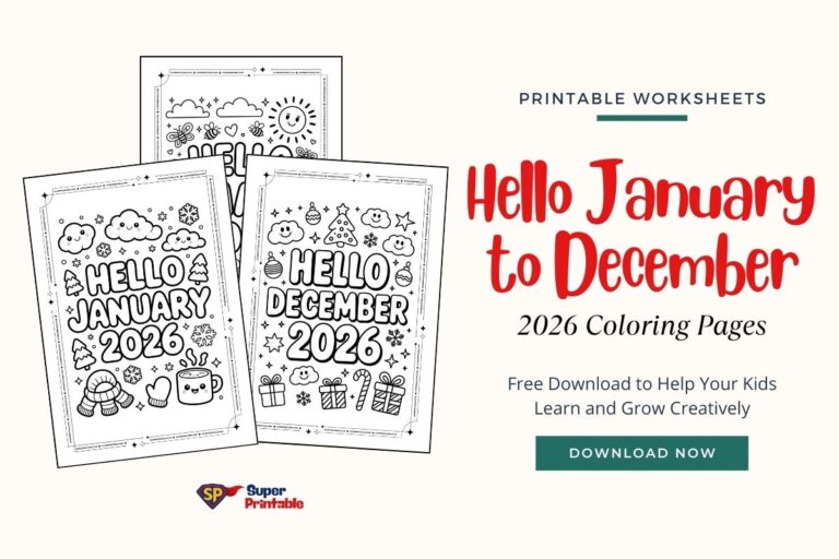 Hello January to December 2026 Coloring Pages (Free PDF)
