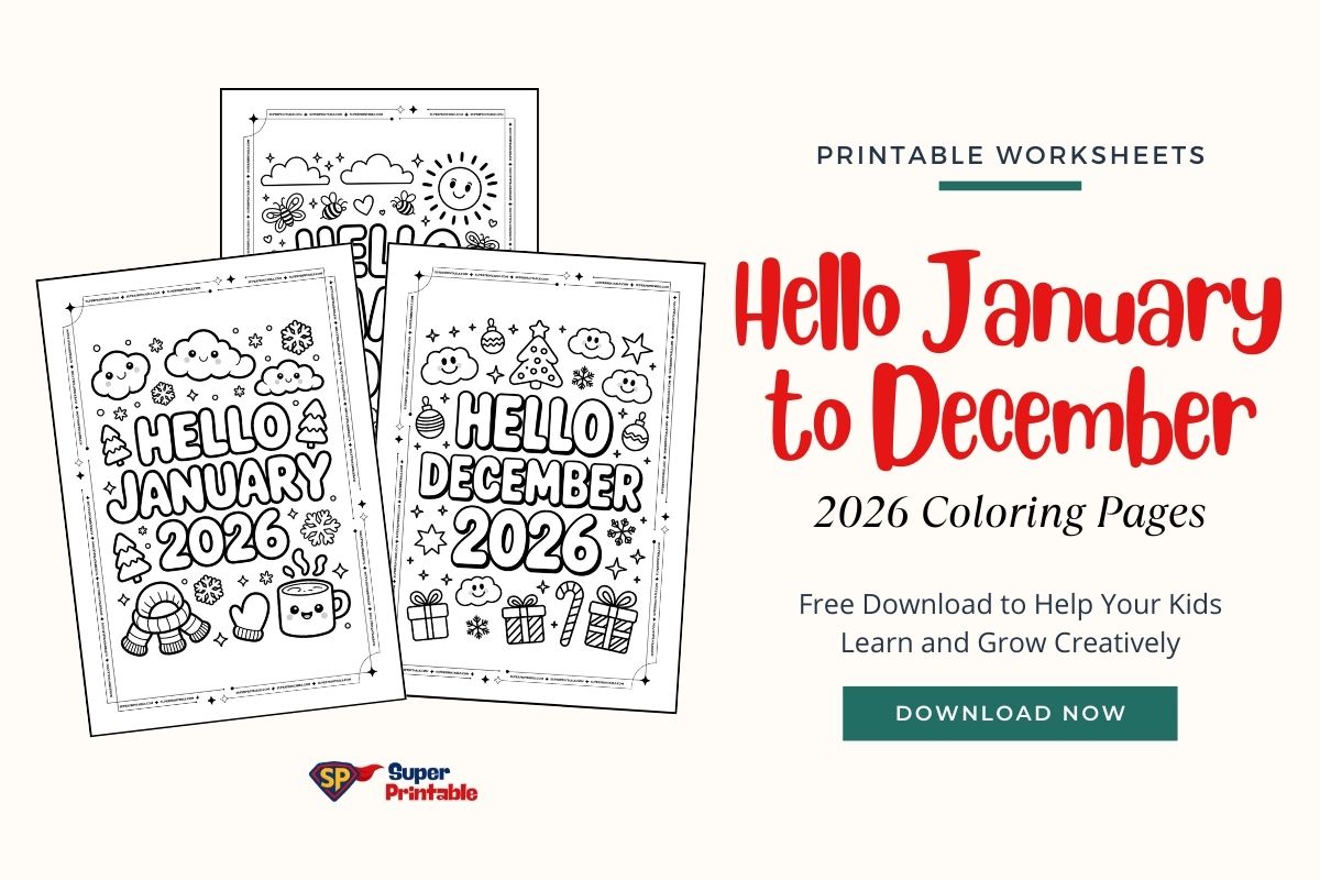 Hello January to December 2026 Coloring Pages (Free PDF)