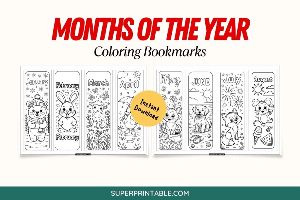 Months of The Year Coloring Bookmarks (Free PDF Printables)