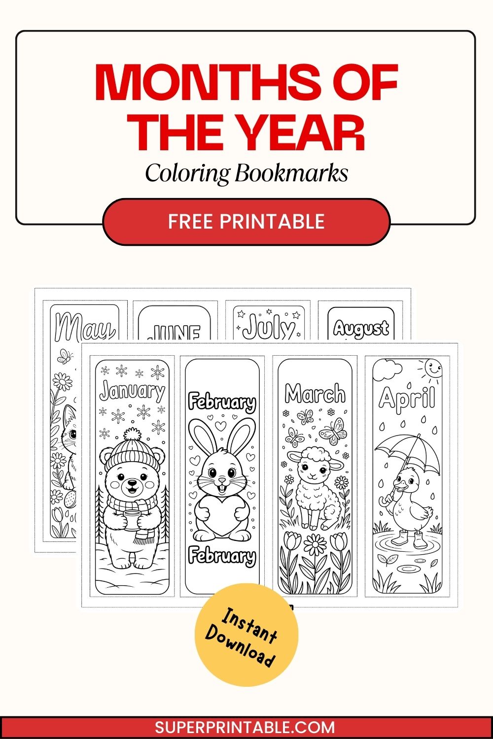 Months of The Year Coloring Bookmarks (Free PDF Printables)