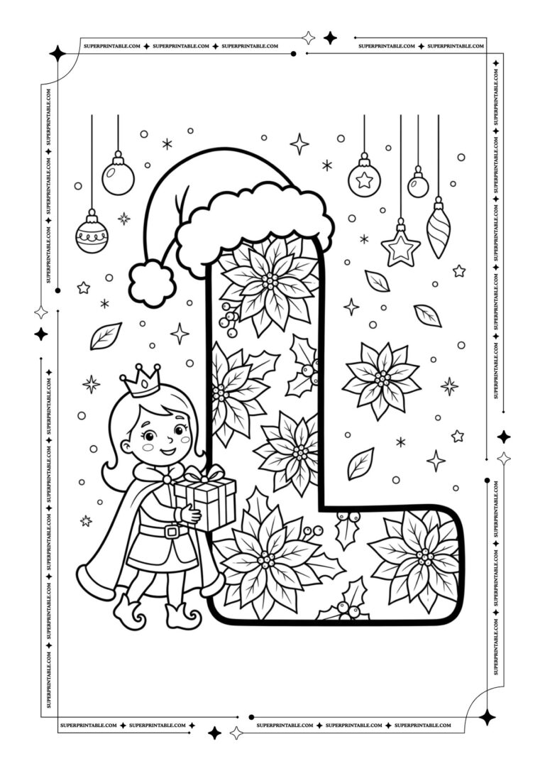 Poinsettia Princess Christmas Alphabet Coloring Pages (Free PDF)