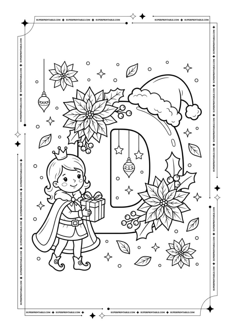 Poinsettia Princess Christmas Alphabet Coloring Pages (Free PDF)