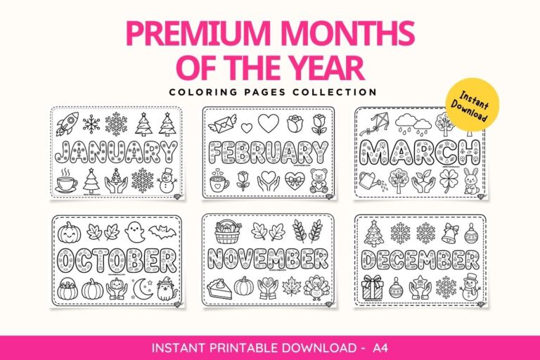 Premium Months of the Year Coloring Pages (Free PDF Printables)