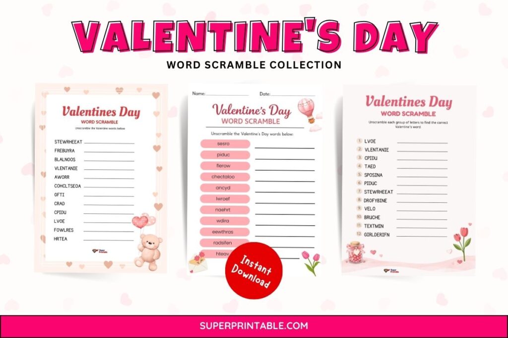 10 Valentine's Day Word Scramble (Free PDF Printables)