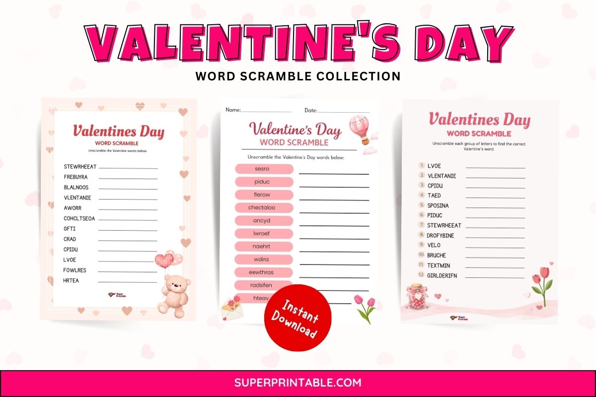 10 Valentine's Day Word Scramble (Free PDF Printables)