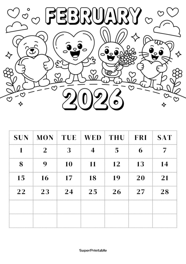 2026 Coloring Calendar Printable for Kids (Free PDF Printables)