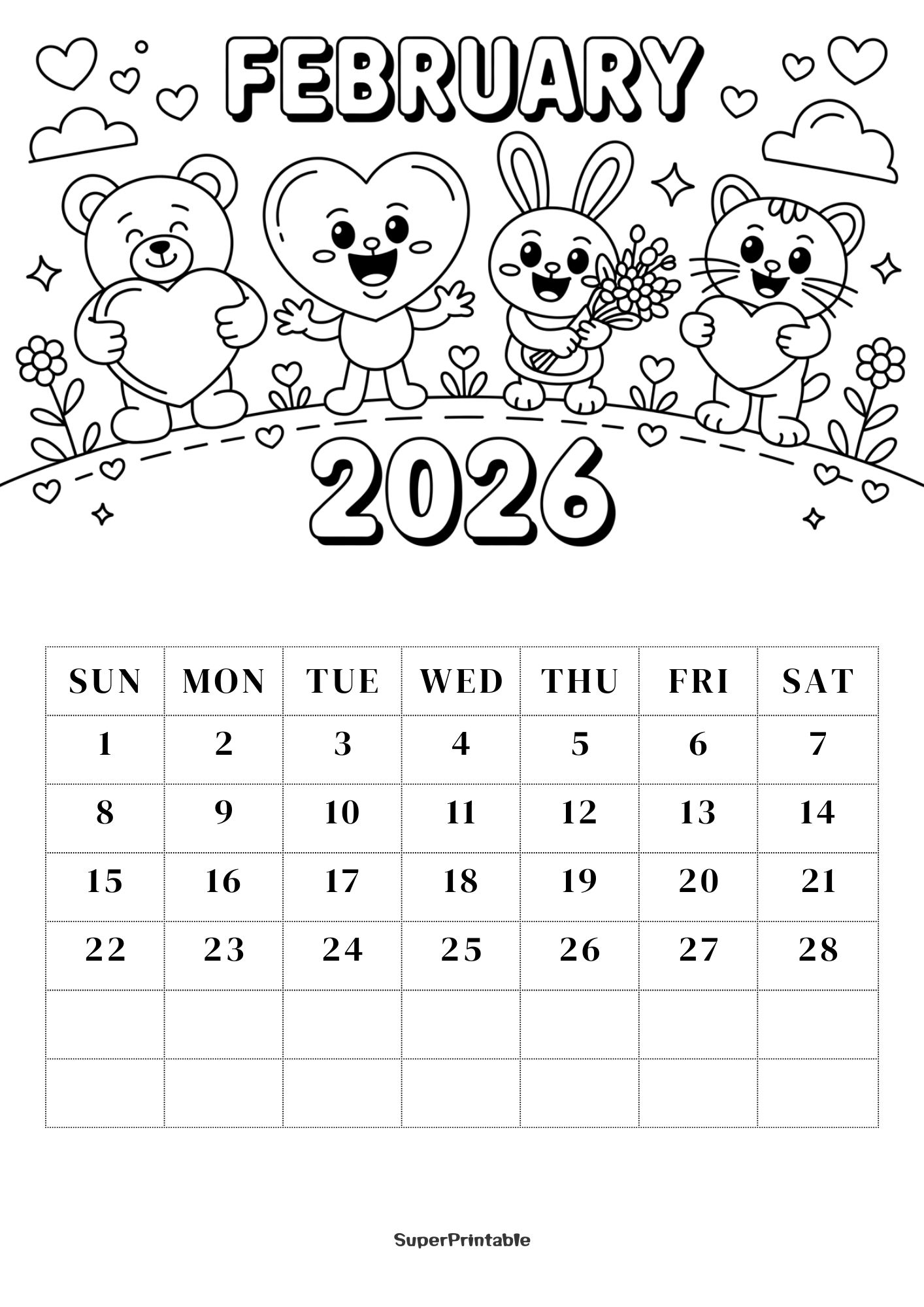 2026 Coloring Calendar Printable for Kids (Free PDF Printables)