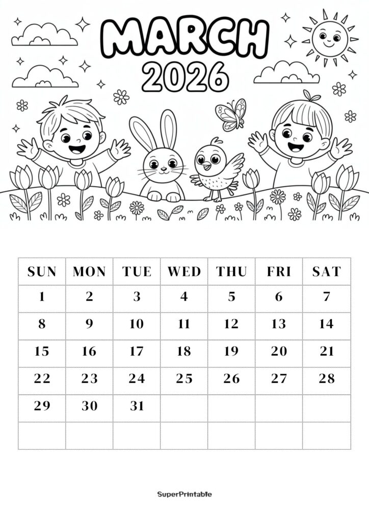 2026 Coloring Calendar Printable for Kids (Free PDF Printables)