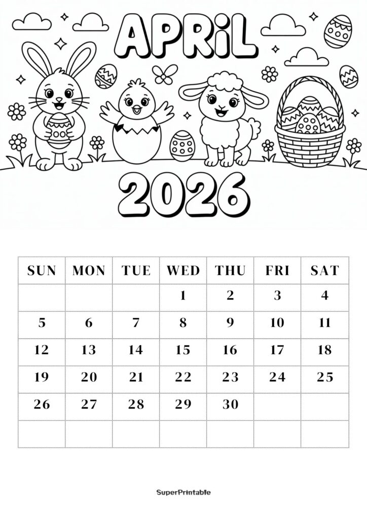 2026 Coloring Calendar Printable for Kids (Free PDF Printables)