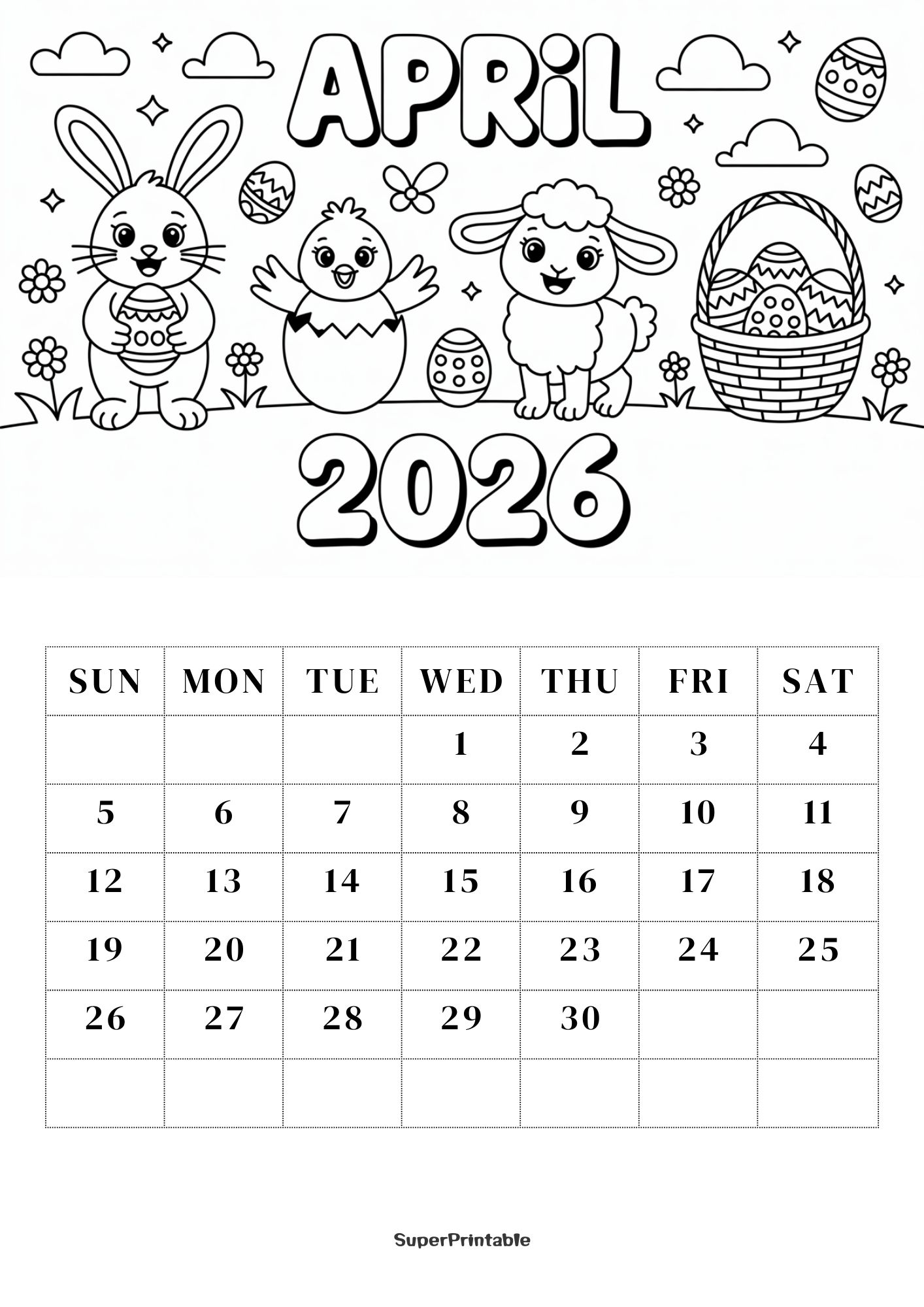 2026 Coloring Calendar Printable for Kids (Free PDF Printables)