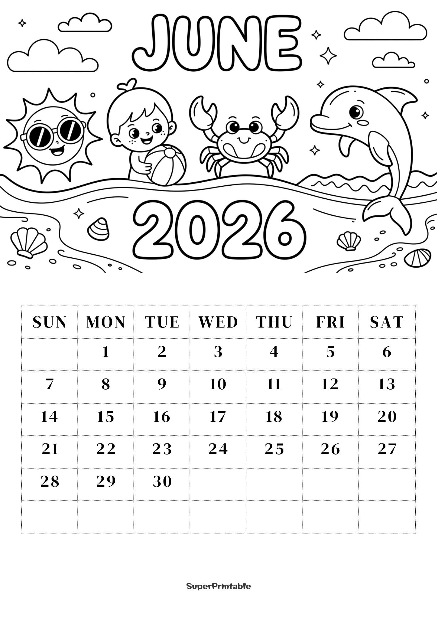2026 Coloring Calendar Printable for Kids (Free PDF Printables)