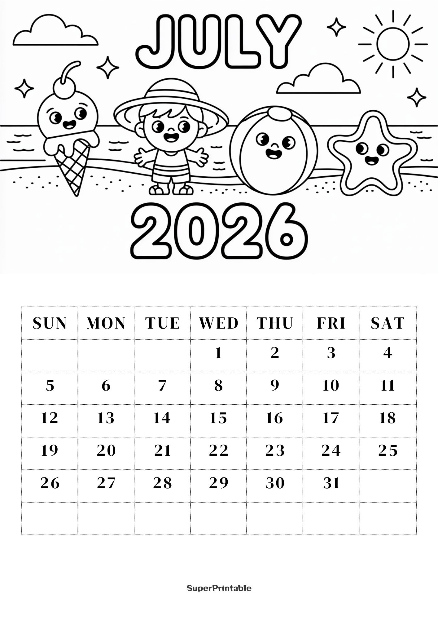2026 Coloring Calendar Printable for Kids (Free PDF Printables)