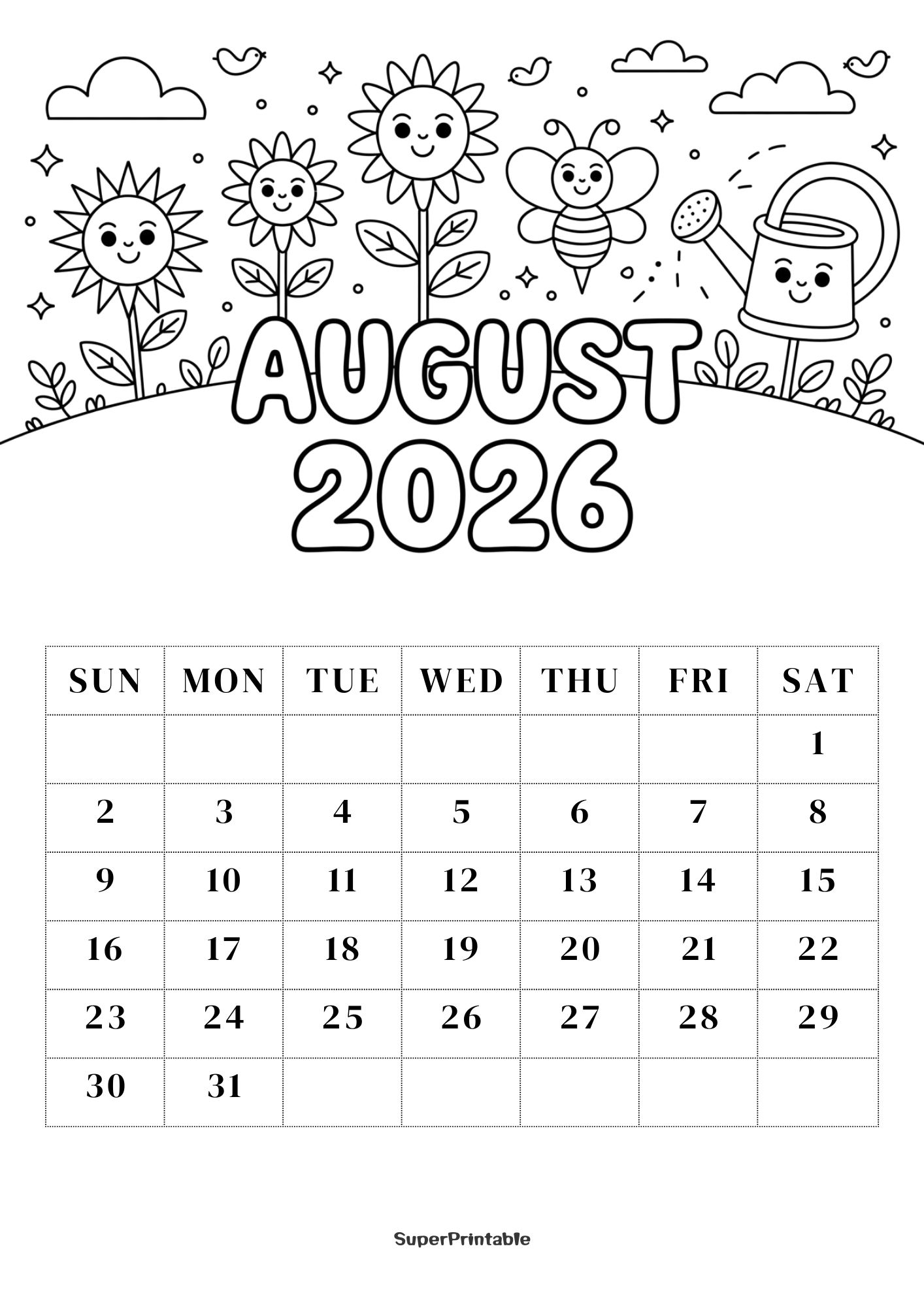2026 Coloring Calendar Printable for Kids (Free PDF Printables)