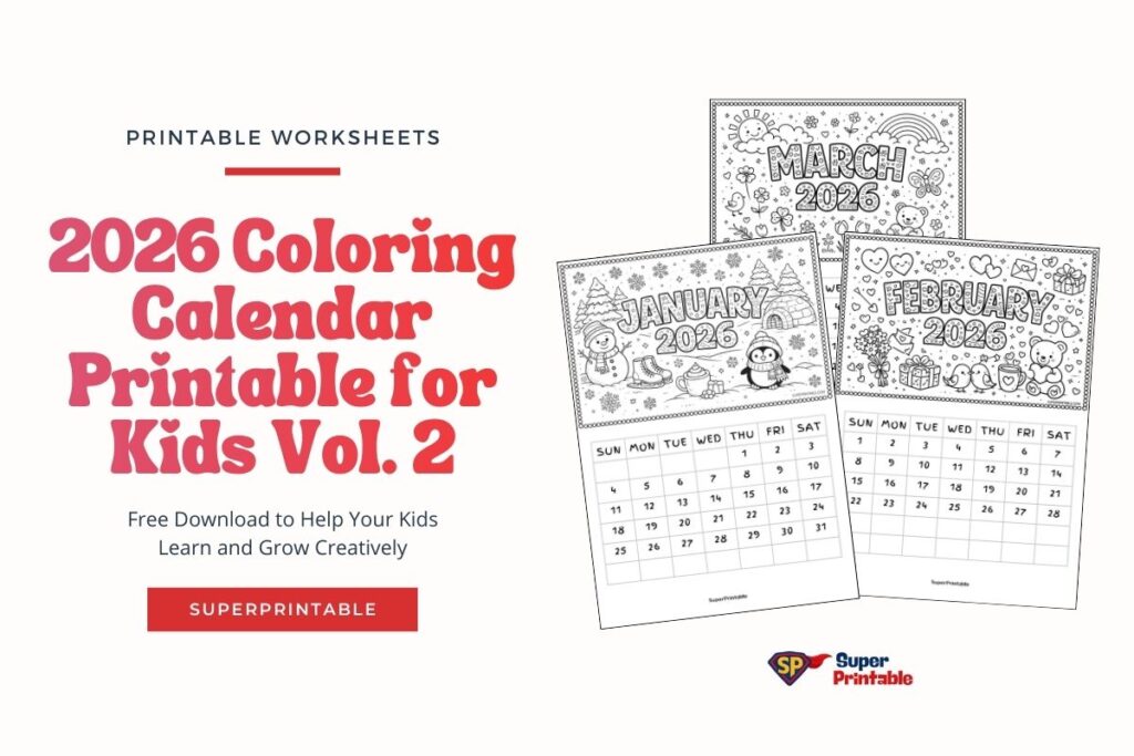 2026 Coloring Calendar Printable for Kids Vol. 2 (Free PDF)