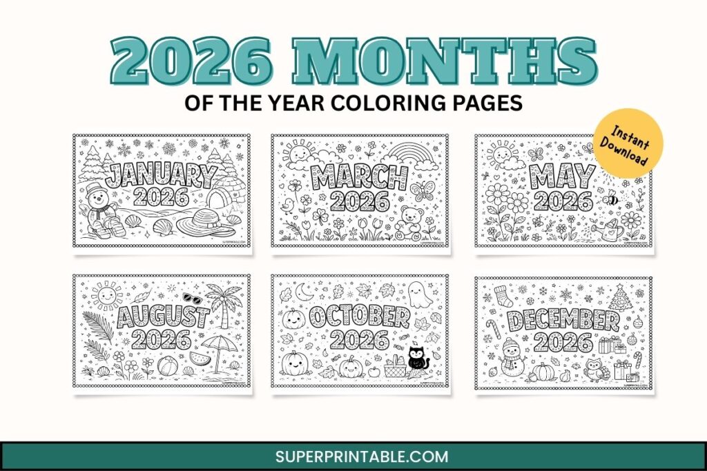 2026 Months of the Year Coloring Pages — Free PDF (English, Italian ...