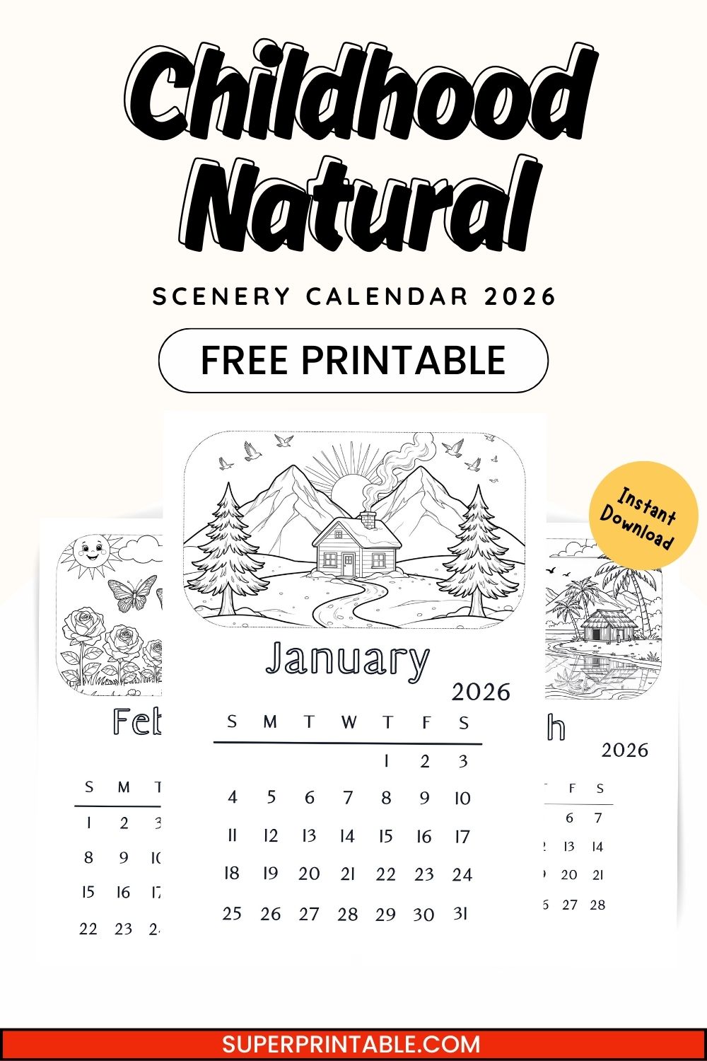 Childhood Natural Scenery Calendar 2026 (Free PDF Printables)