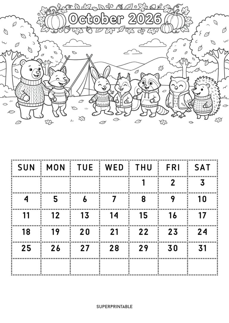 Cozy 2026 Coloring Calendar Printable for Kids (Free PDF)