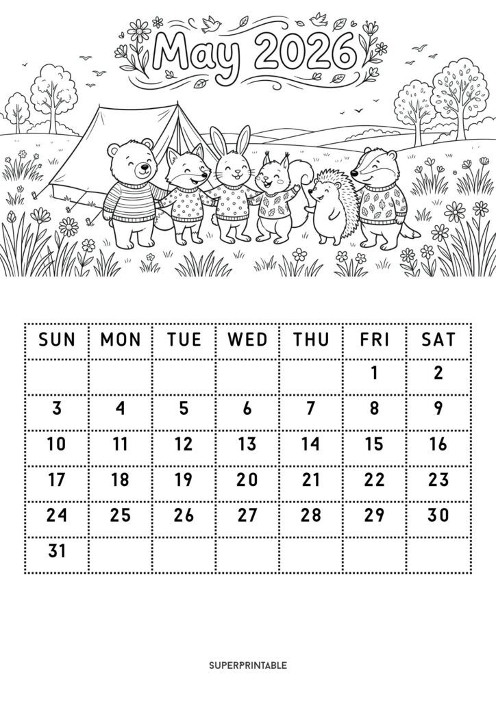 Cozy 2026 Coloring Calendar Printable for Kids (Free PDF)