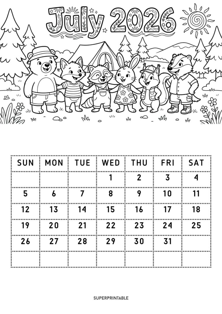 Cozy 2026 Coloring Calendar Printable for Kids (Free PDF)
