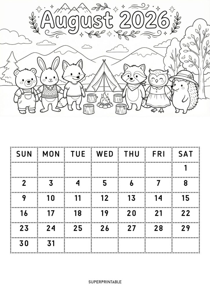 Cozy 2026 Coloring Calendar Printable for Kids (Free PDF)