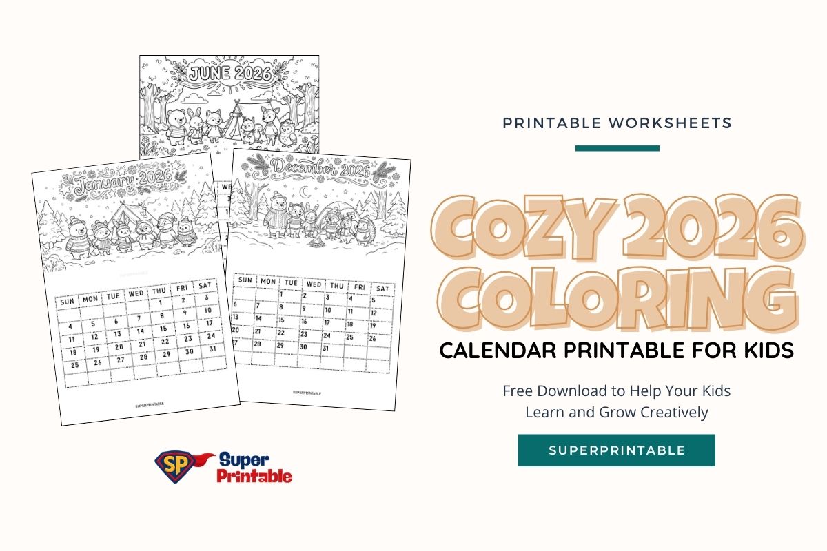 Cozy 2026 Coloring Calendar Printable for Kids (Free PDF)