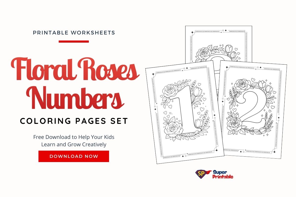 Floral Roses Numbers Coloring Pages (Free PDF Printables)