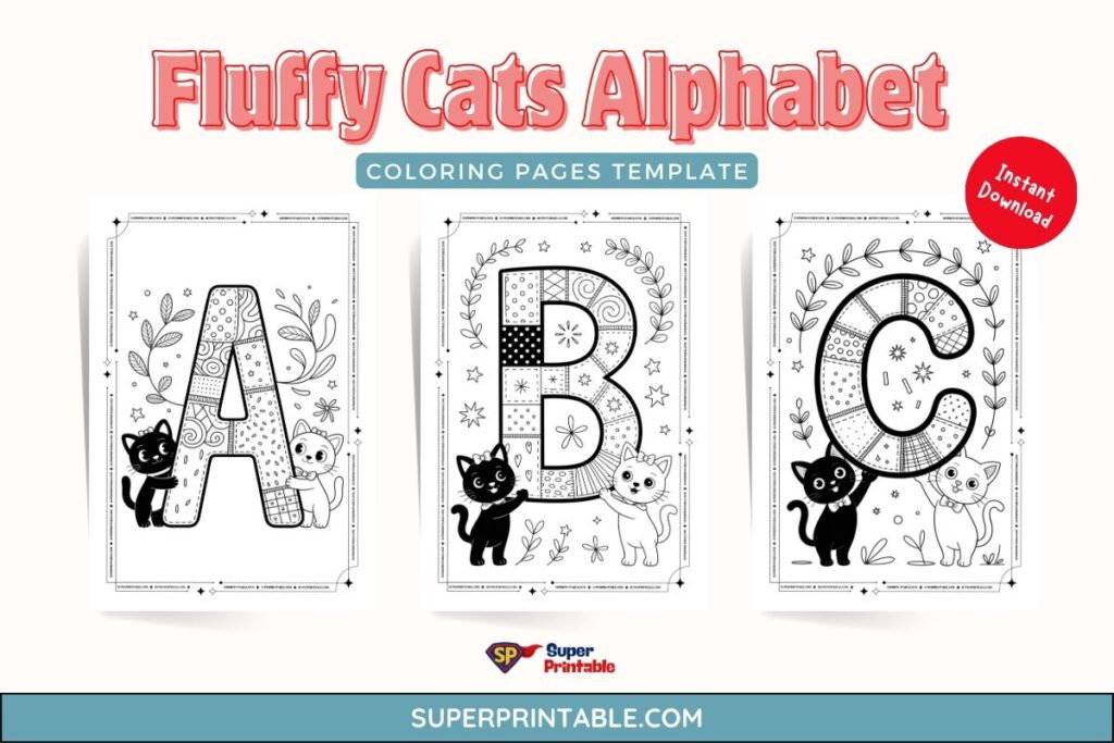 Fluffy Cats Alphabet Coloring Pages (Free PDF Printables) - SuperPrintable