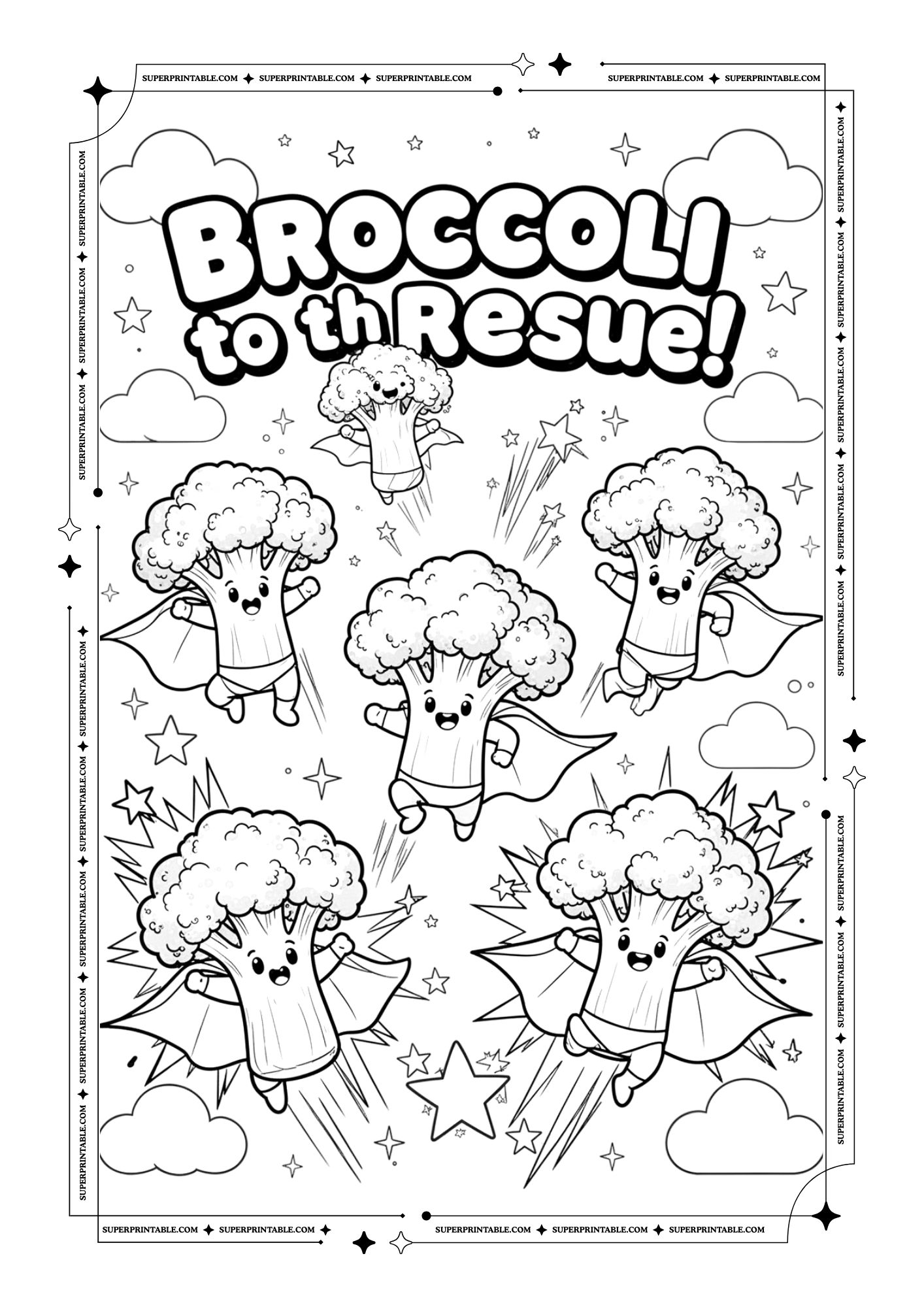 Healthy Broccoli Poster Coloring Pages (Free PDF Printables)