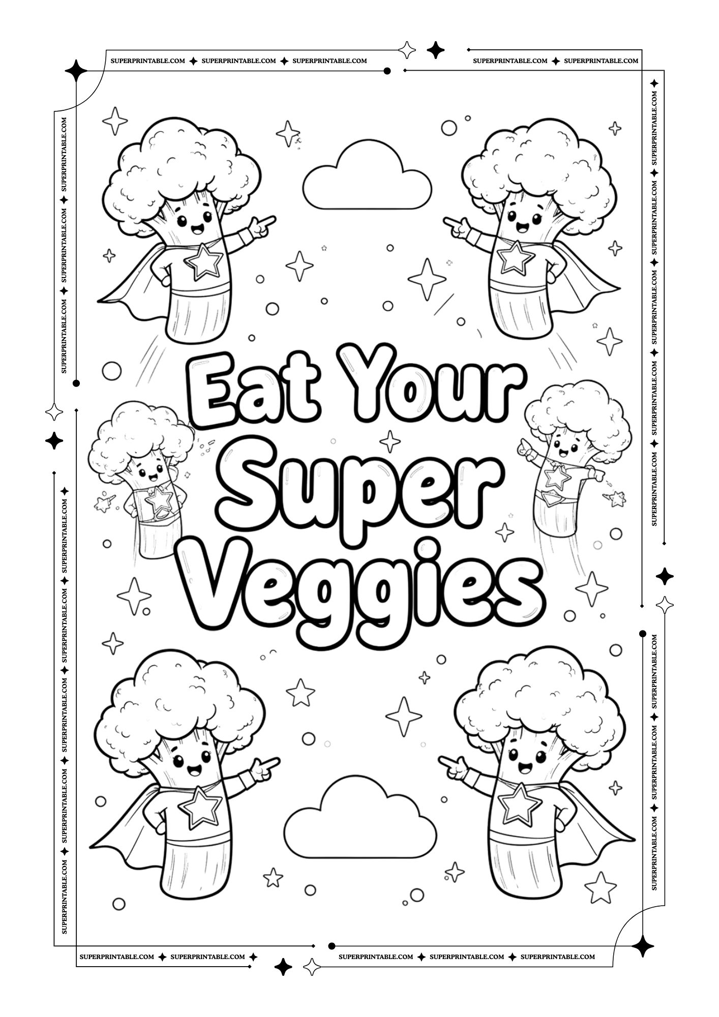 Healthy Broccoli Poster Coloring Pages (Free PDF Printables)