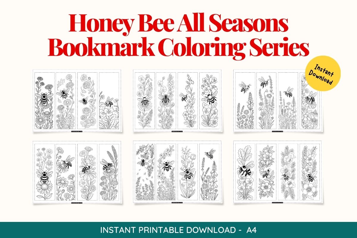 Honey Bee All Seasons Bookmark Coloring Series (Free PDF)