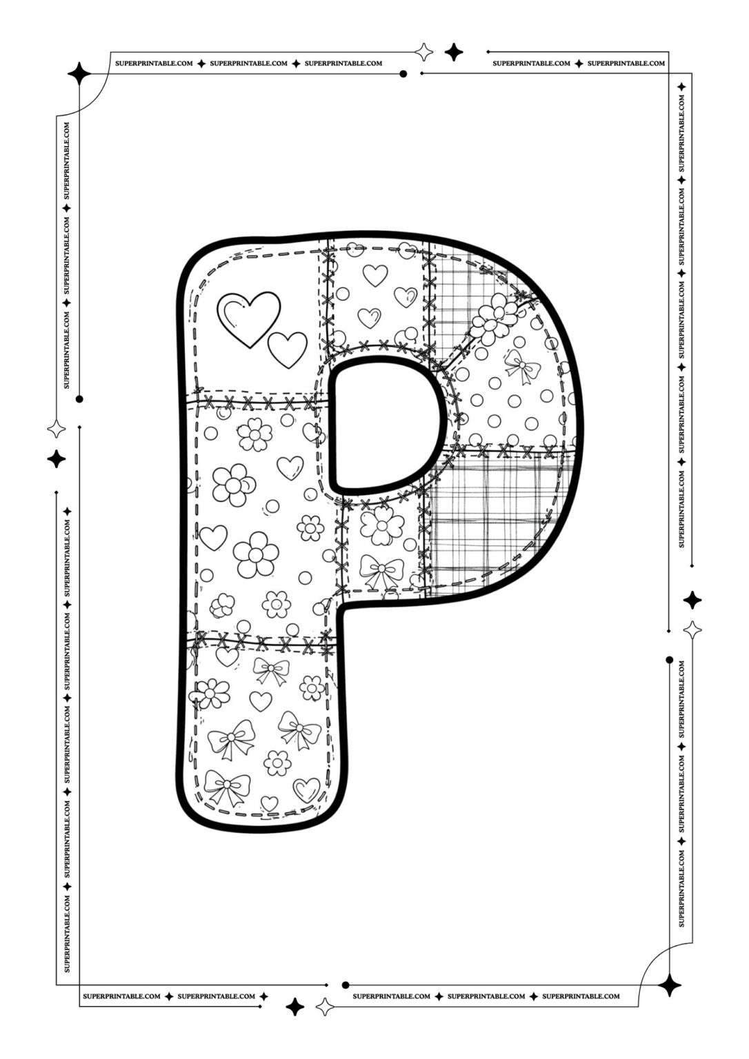 Patchwork Valentines Coloring Pages (Free PDF Printables)