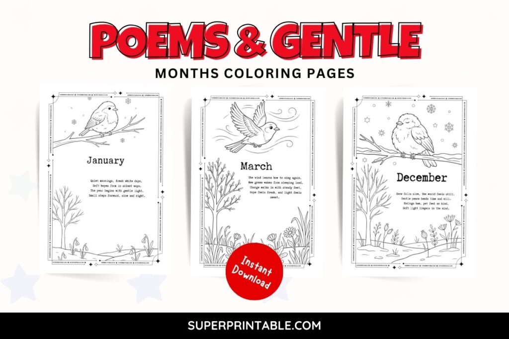 12+ Poems & Gentle Months Coloring Pages (Free PDF Printables)