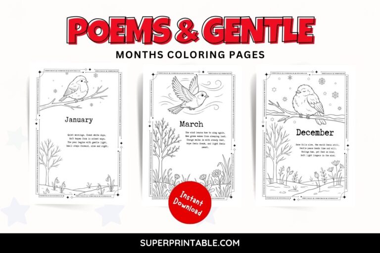 12+ Poems & Gentle Months Coloring Pages (Free PDF Printables)