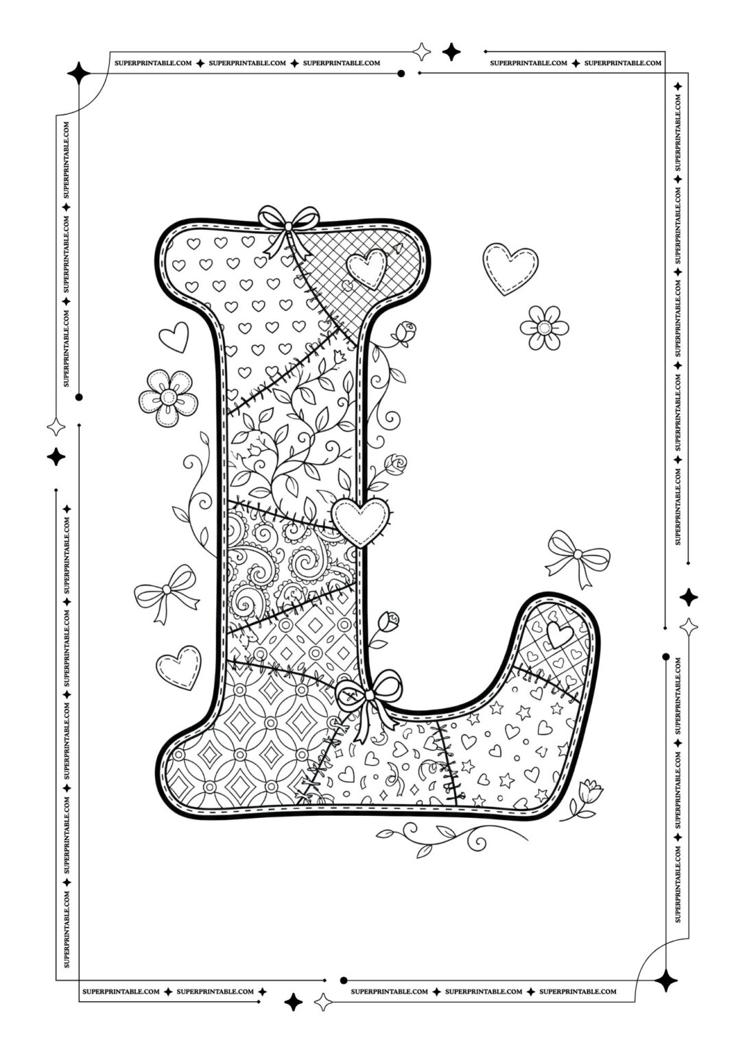 Quilted Valentines Alphabet Coloring Pages (Free Printable PDF)