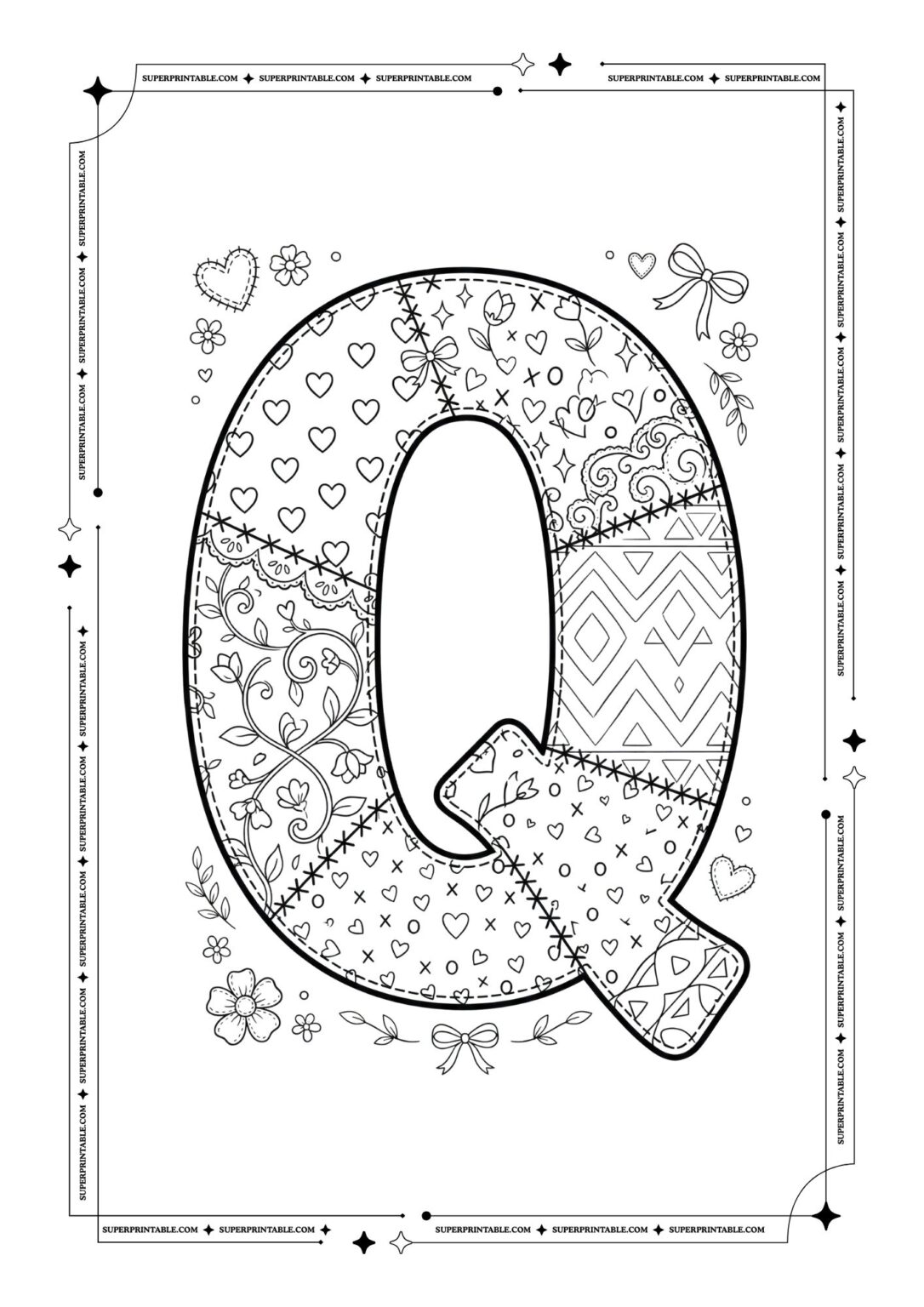 Quilted Valentines Alphabet Coloring Pages (Free Printable PDF)