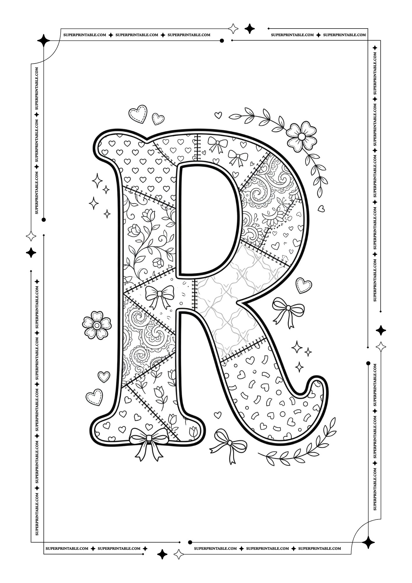 Quilted Valentines Alphabet Coloring Pages (Free Printable PDF)