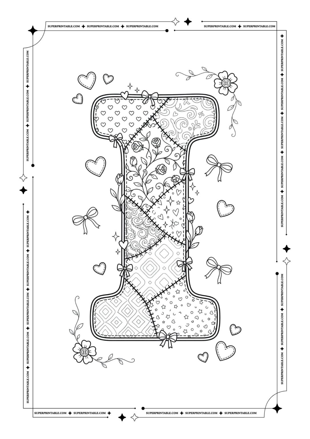 Quilted Valentines Alphabet Coloring Pages (Free Printable PDF)