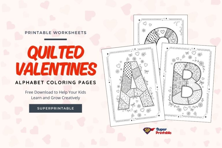 Quilted Valentines Alphabet Coloring Pages (Free Printable PDF)
