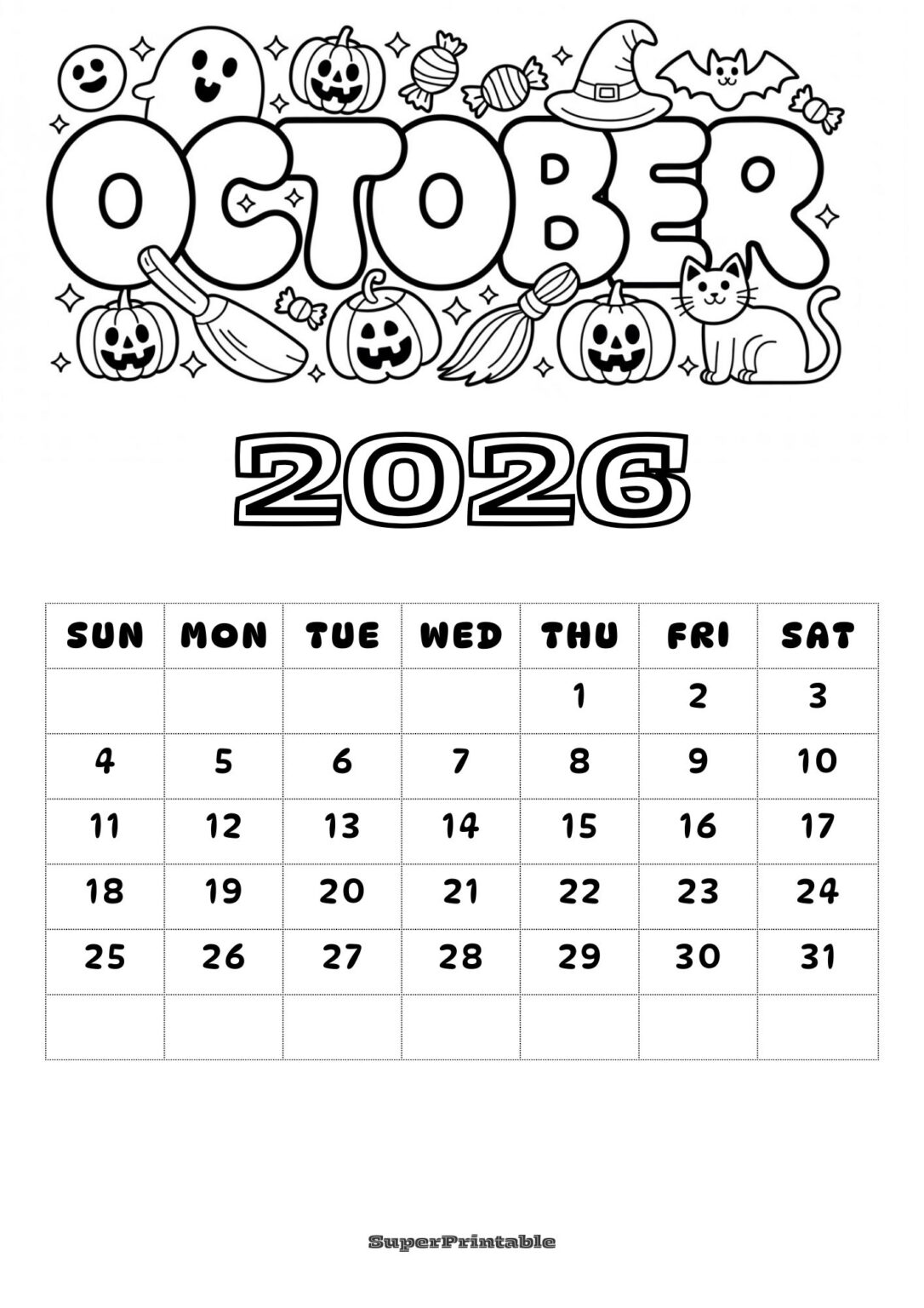 Simple Cute Monthly Coloring Calendar for Kids (Free PDF)