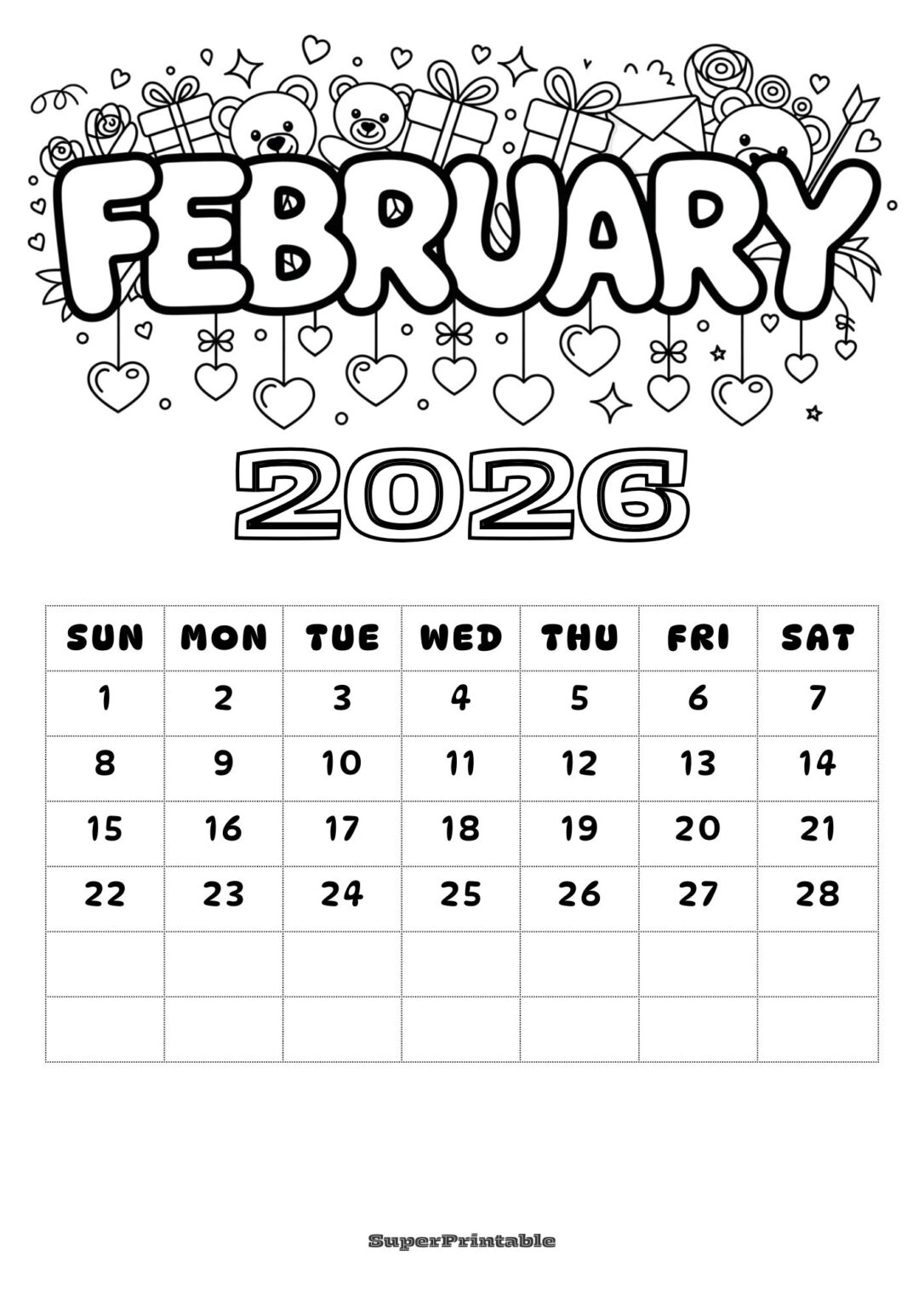 Simple Cute Monthly Coloring Calendar for Kids (Free PDF)