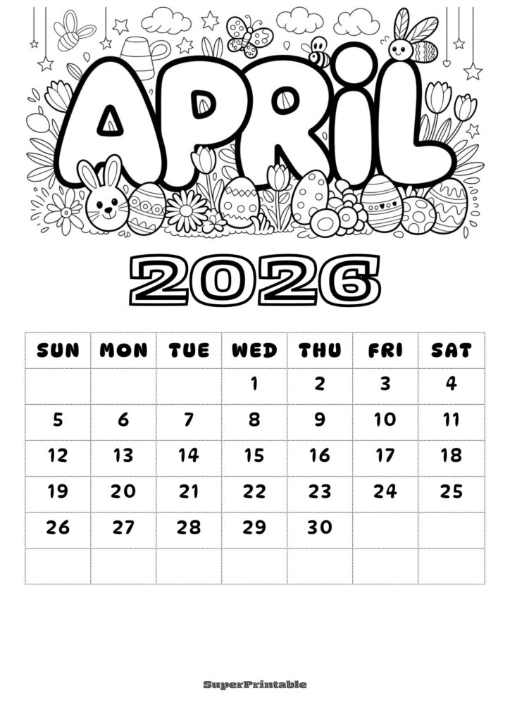 Simple Cute Monthly Coloring Calendar for Kids (Free PDF)