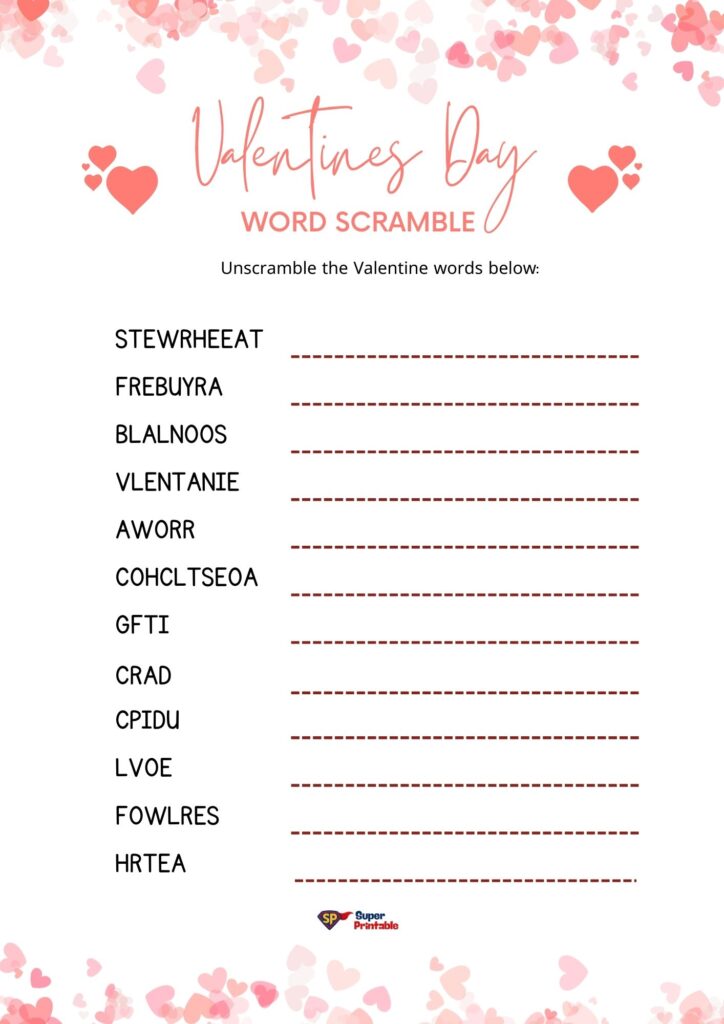 10 Valentine's Day Word Scramble (Free PDF Printables)