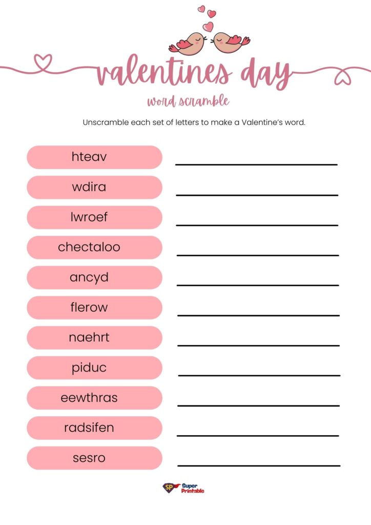 10 Valentine's Day Word Scramble (Free PDF Printables)