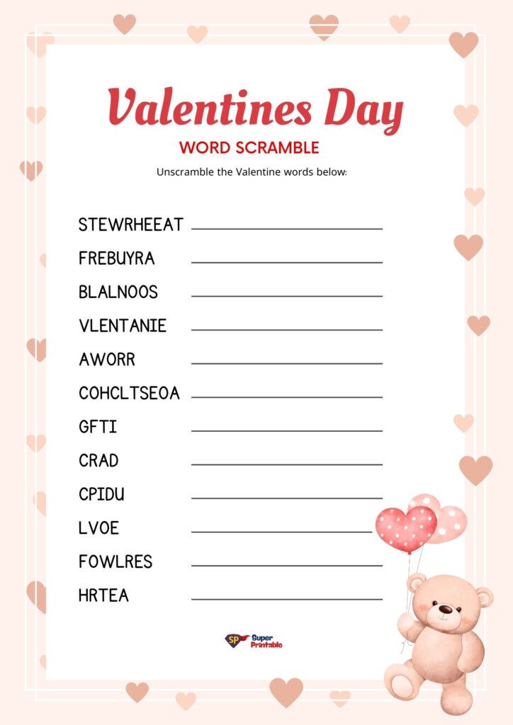 10 Valentine's Day Word Scramble (Free PDF Printables)