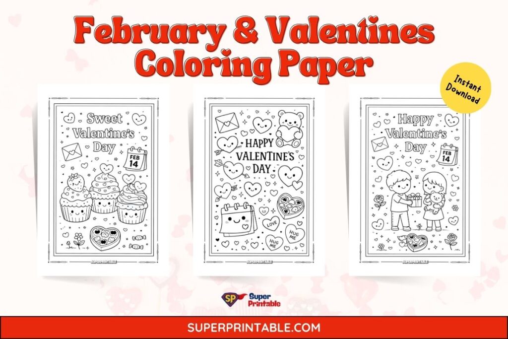 30+ February & Valentines Coloring Paper (Free PDF Printables)