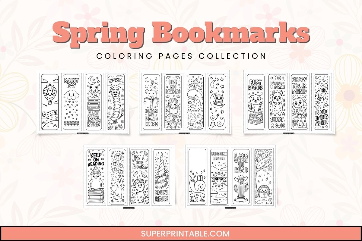 20 Spring Bookmarks Coloring Collection (Free PDF Printables)