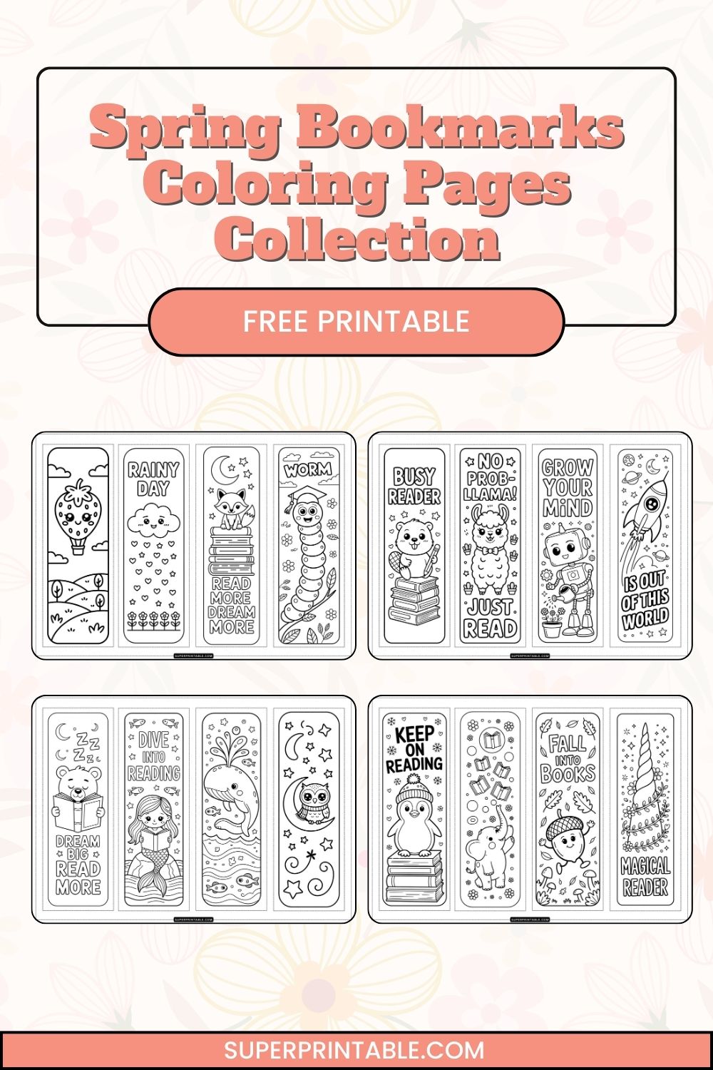20 Spring Bookmarks Coloring Collection (Free PDF Printables)