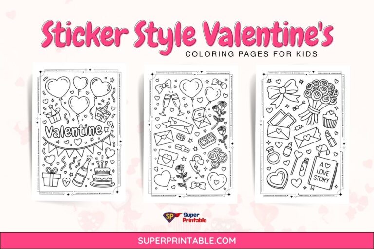 20 Sticker Style Valentine's Coloring Pages (Free PDF Printables)
